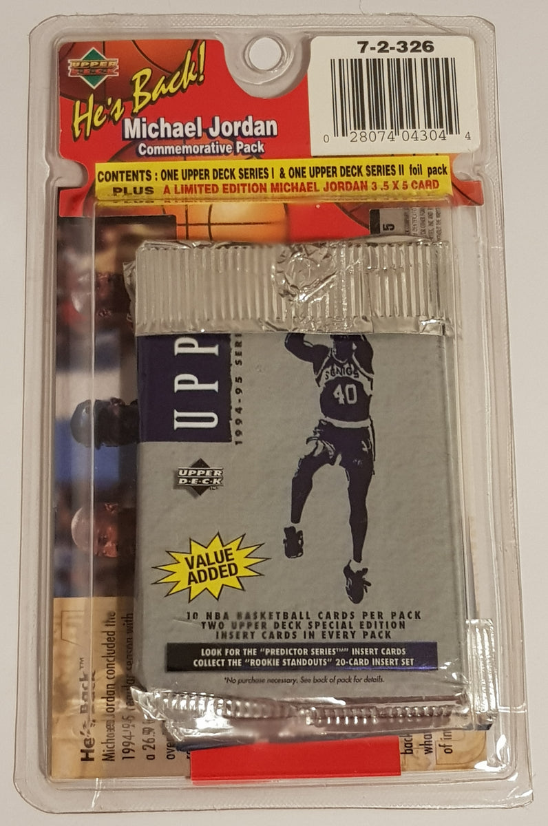 1995 Upper Deck He's Back! Michael Jordan Commemorative Pack Jumbo Tra ...